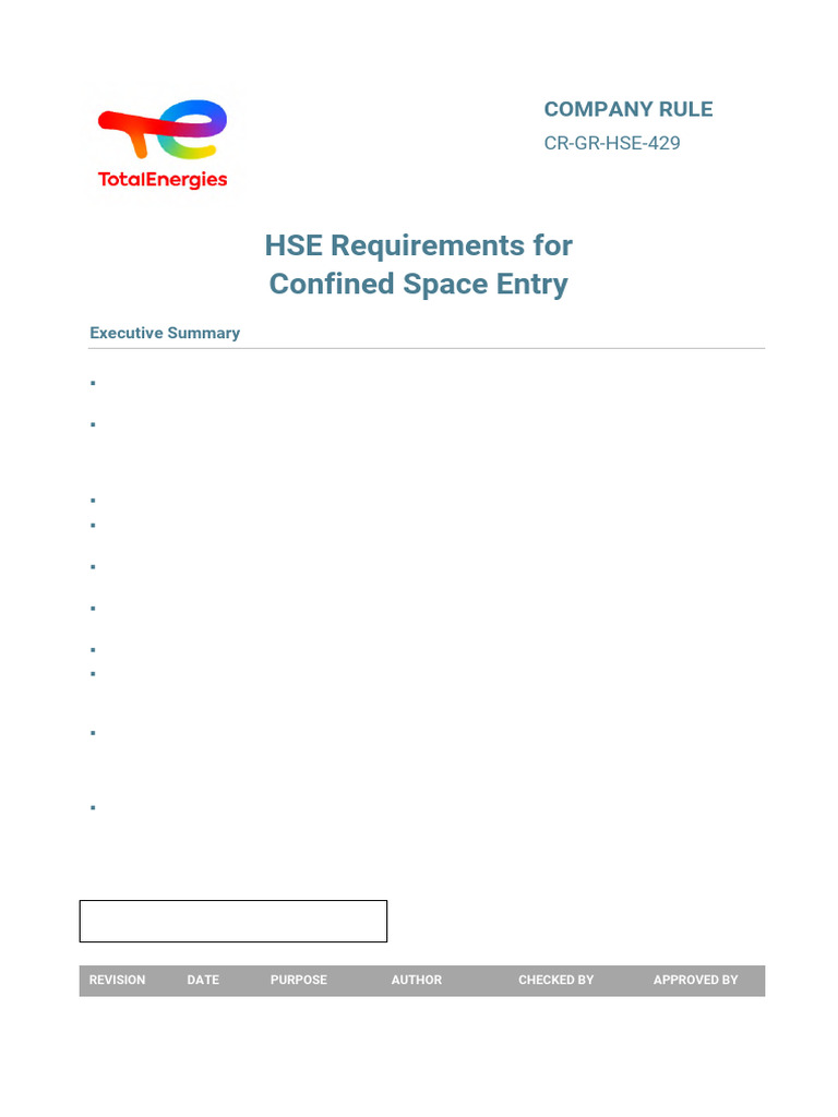 Excellent HSE Requirements For Confined Space Entry Total Energy | PDF ...