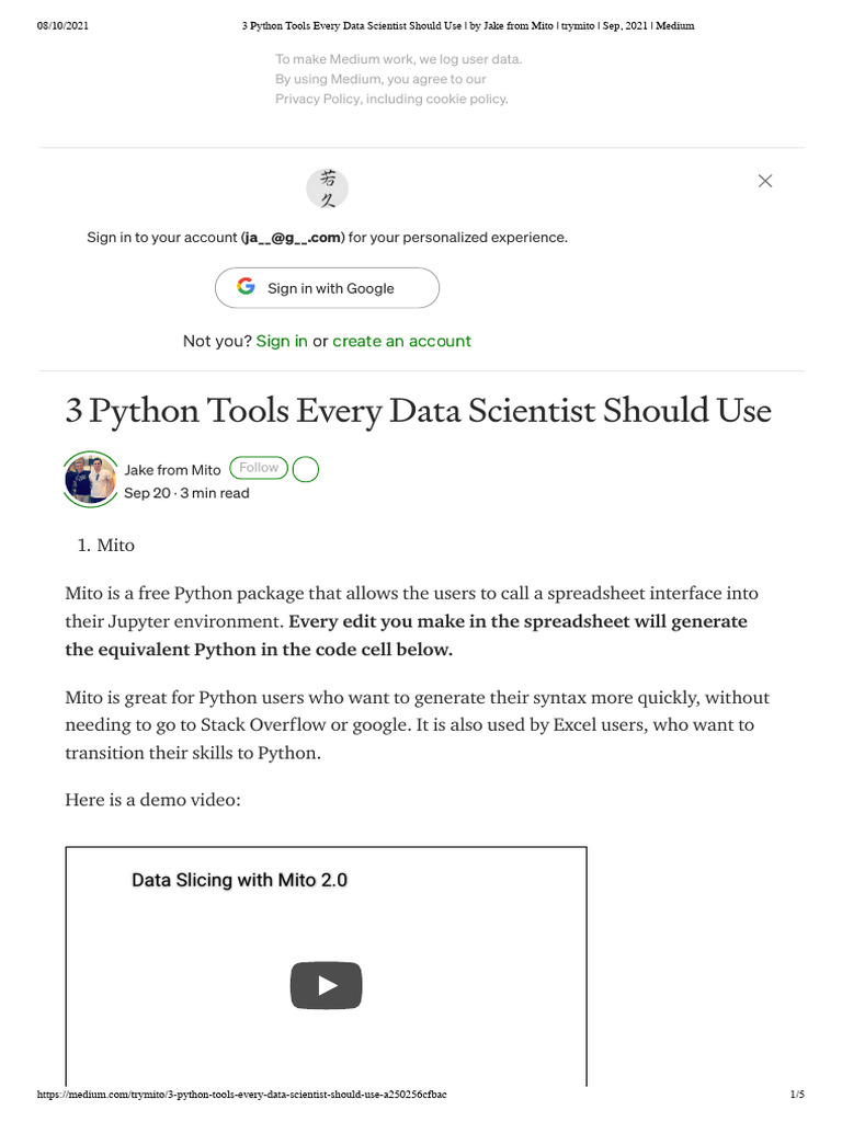 3 Python Tools Every Data Scientist Should Use - by Jake From Mito - Trymito - Sep, 2021 ...