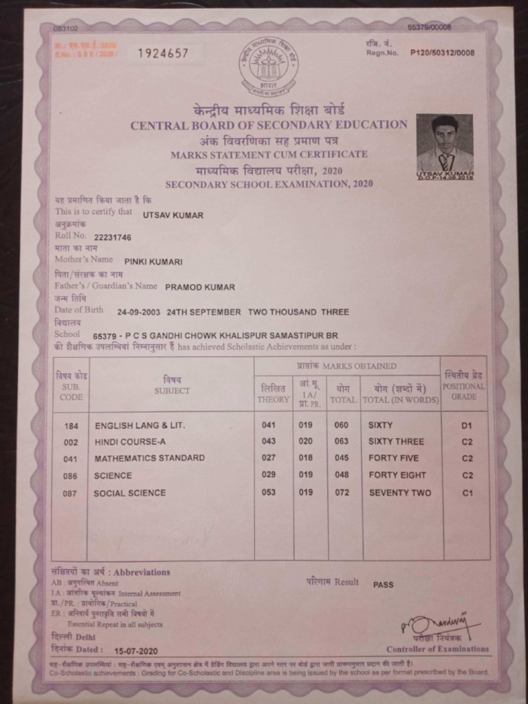 10th Matriculation Certificate | PDF