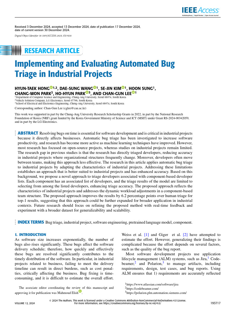 Implementing_and_Evaluating_Automated_Bug_Triage_in_Industrial_Projects | PDF | Software Bug ...