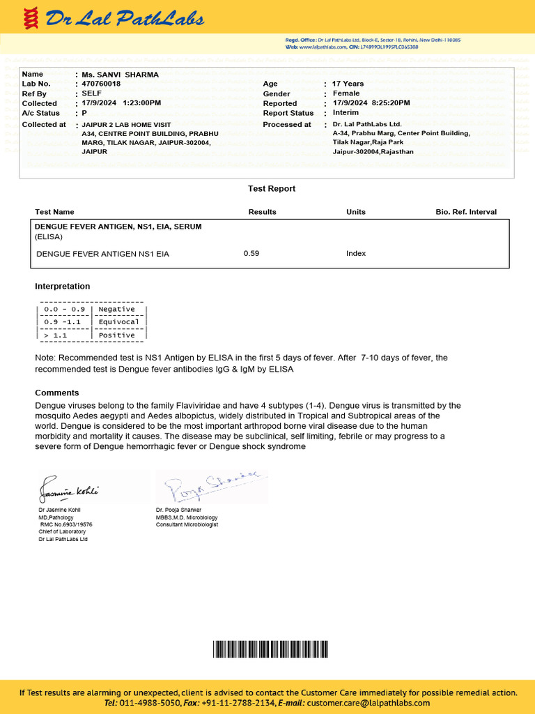 Dengue Test Report for Teen Female | PDF | Clinical Medicine | Animal ...