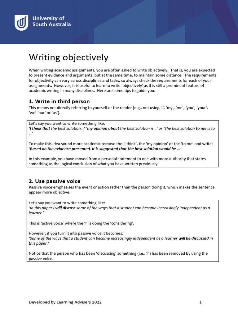 Writing Objectively - 2022 | PDF | Learning Styles | Cognitive Science