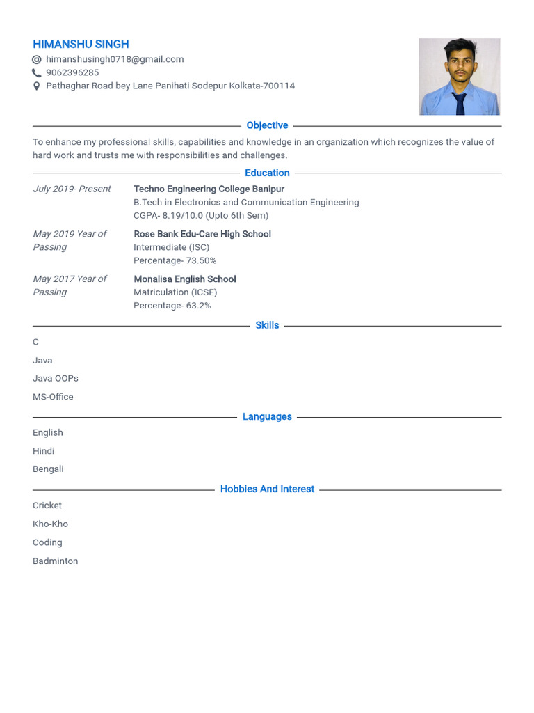 Himanshu singh CV1 - Himanshu Singh | PDF