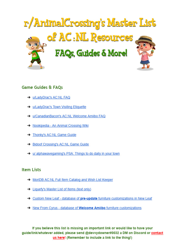 r-AnimalCrossing's Master List of AC-NL Resources | PDF