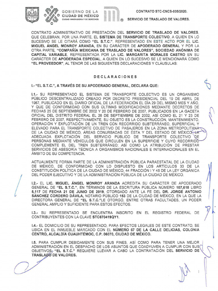 Contrato Traslado de Valores SCT | PDF