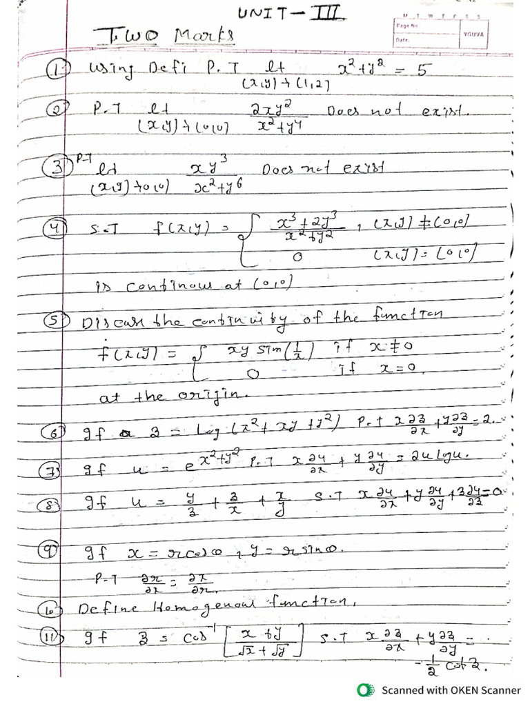 Important Questions Mathematics Unit - 3rd ( 2 Marks +8 Marks ) | PDF