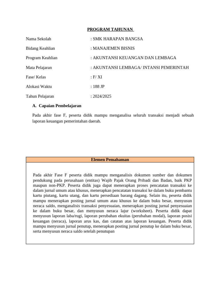 Program Akuntansi Keuangan SMK 2024 | PDF