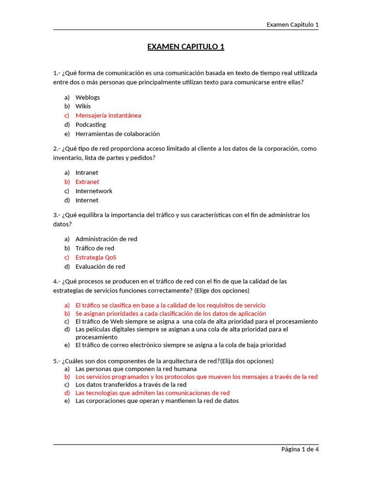 Examen Capitulo 1 | PDF | Calidad de servicio | Internet