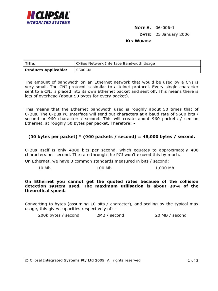 AN 06-006-1 C-Bus Network Interface Bandwidth Usage | PDF | Ethernet ...