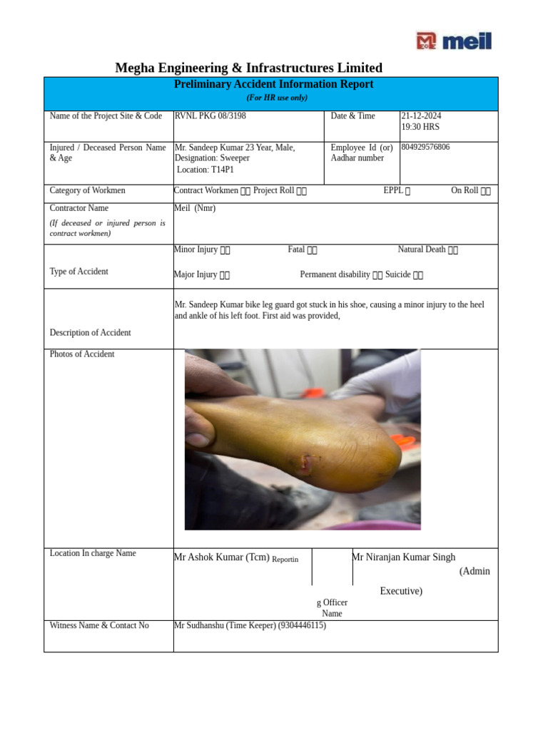 MR Sandeep Preliminary Accident Format | PDF