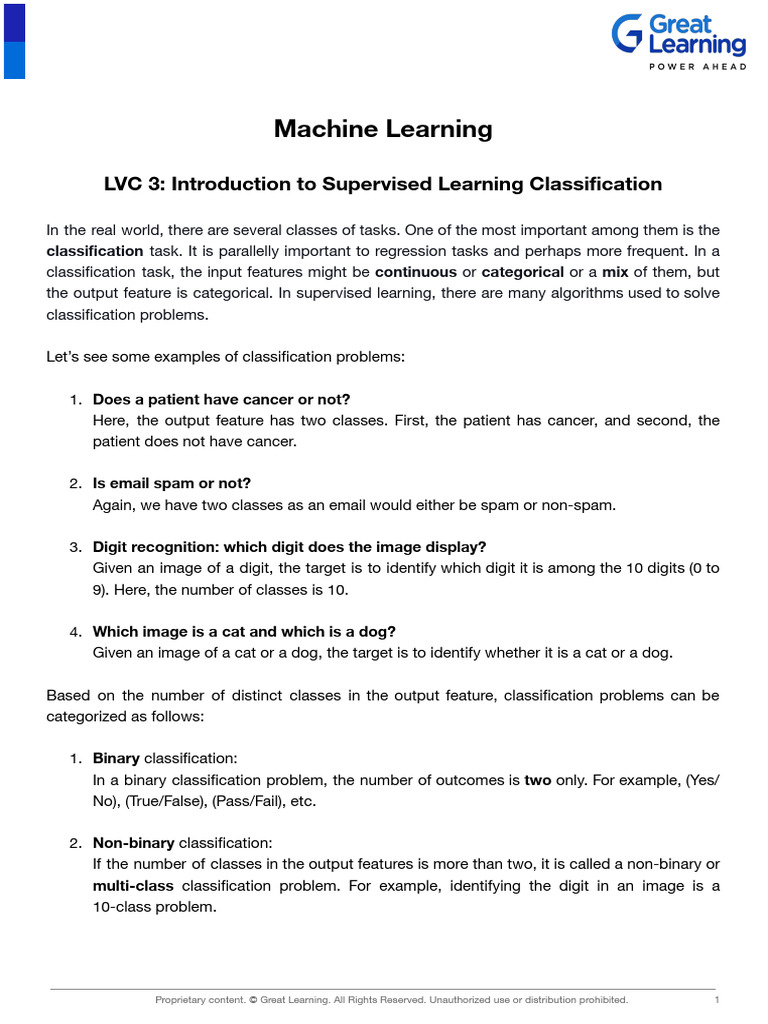 ML LVC 3 Post-Session Summary | PDF | Statistical Classification | Dependent And Independent ...