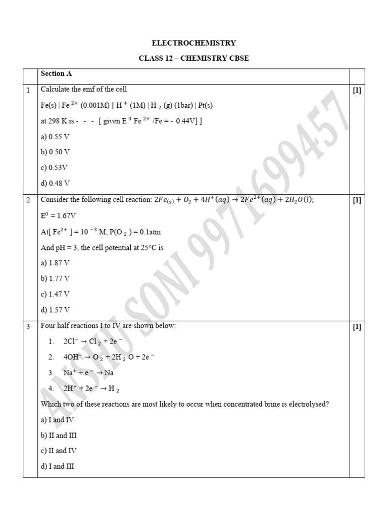 Assignment-Electrochemistry-15 June 2024 | PDF | Iron | Electrochemistry