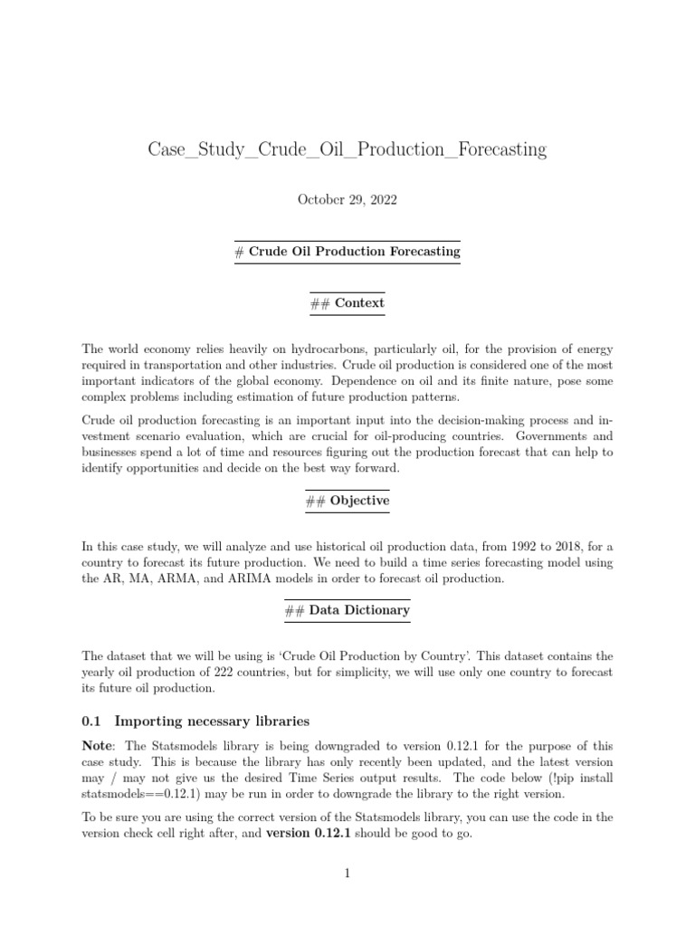 Case Study Crude Oil Production Forecasting | PDF | Autoregressive ...