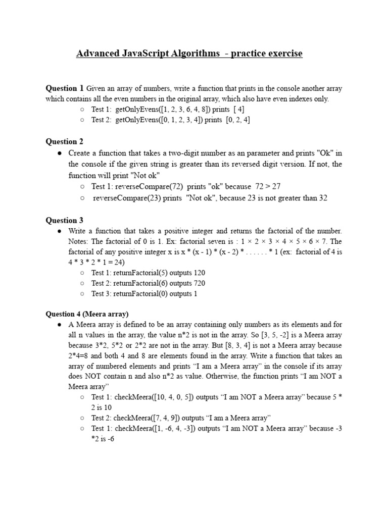 Practice q Advanced Algorithms | PDF | Function (Mathematics) | Java Script