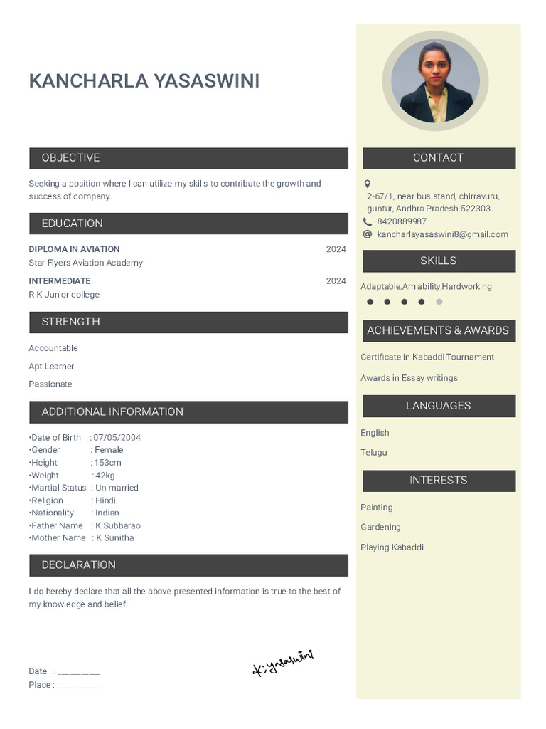 K.yasaswini Resume | PDF K.yasaswini Resume | PDF