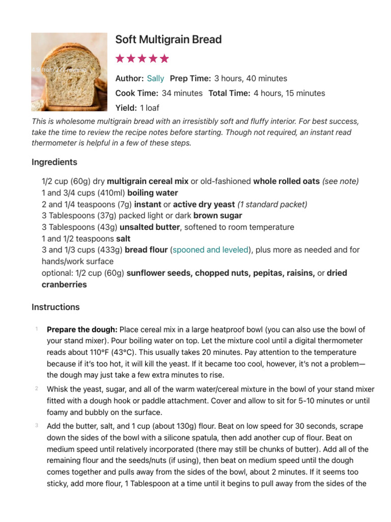 Multigrain Bread | PDF | Cereals | Breads