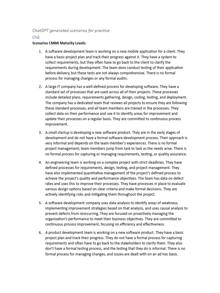 ChatGPT generated scenarios for practice ch6 | PDF | Project Management ...