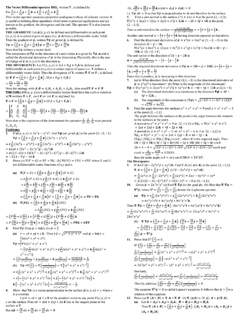 The Vector Differential Operator Del Pdf