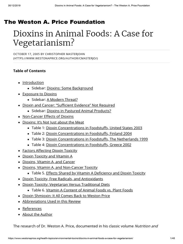 Dioxins in Animal Foods - A Case For Vegetarianism - The Weston A. Price Foundation | PDF ...