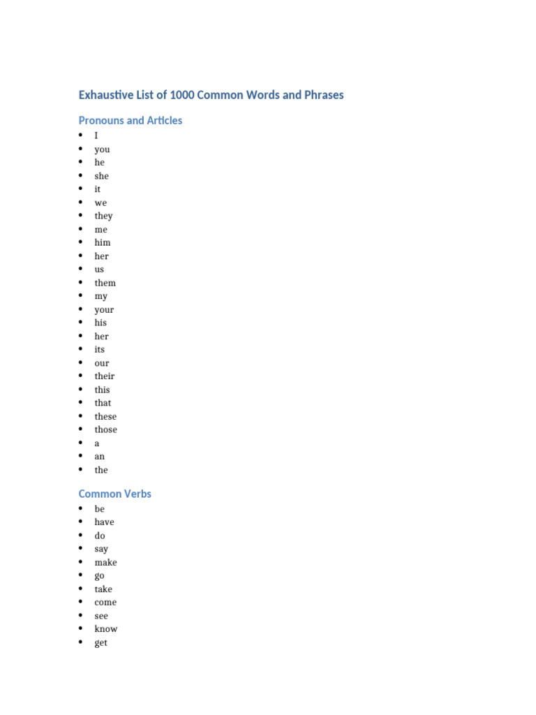 1000 Common English Words & Phrases | PDF | Morphology | Language Families