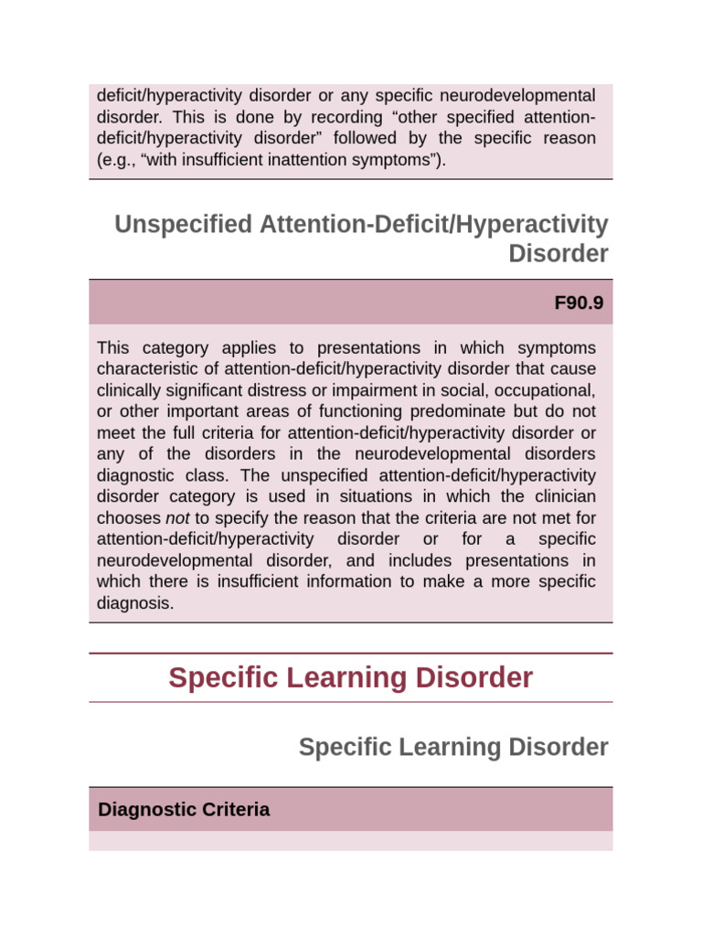 Specific Learning Disorder Criteria DSM | PDF | Attention Deficit Hyperactivity Disorder ...