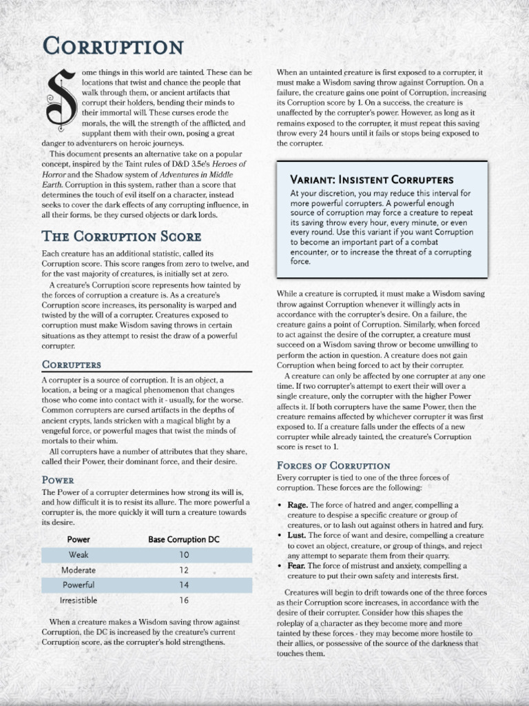 Corruption System - GM Binder | PDF