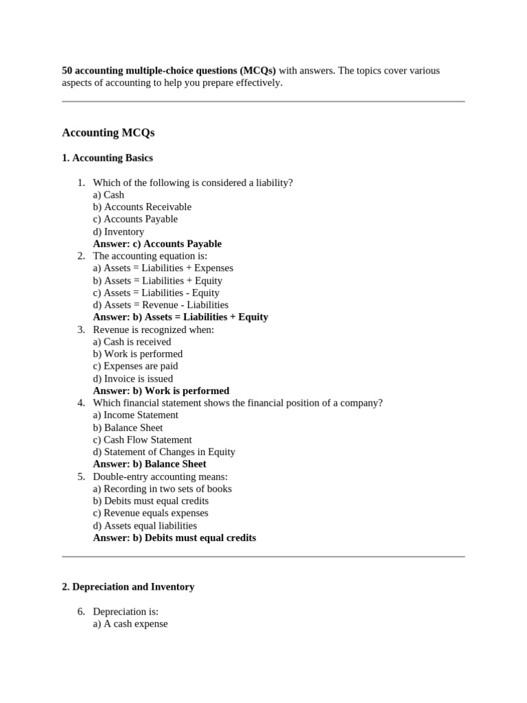 Accounting MCQs for Exam Prep | PDF | Debits And Credits | Expense