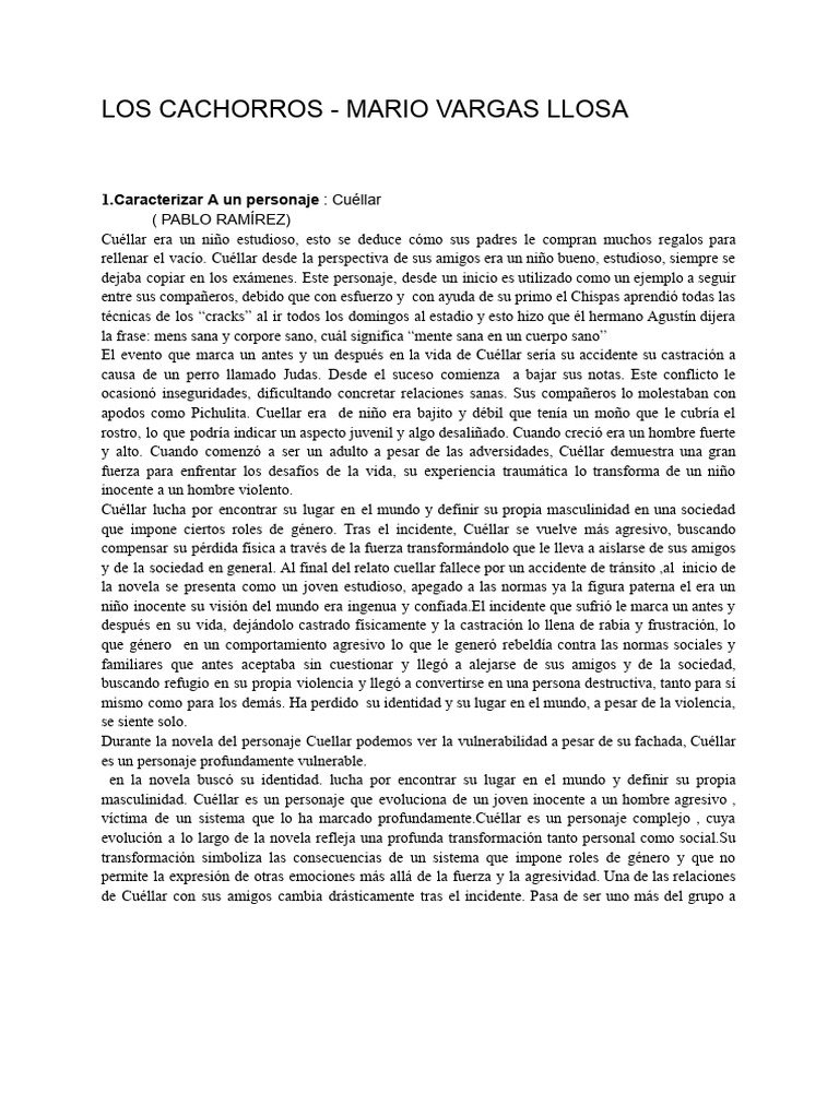 Los Cachorros - Mario Vargas Llosa | PDF | Adultos | Masculinidad