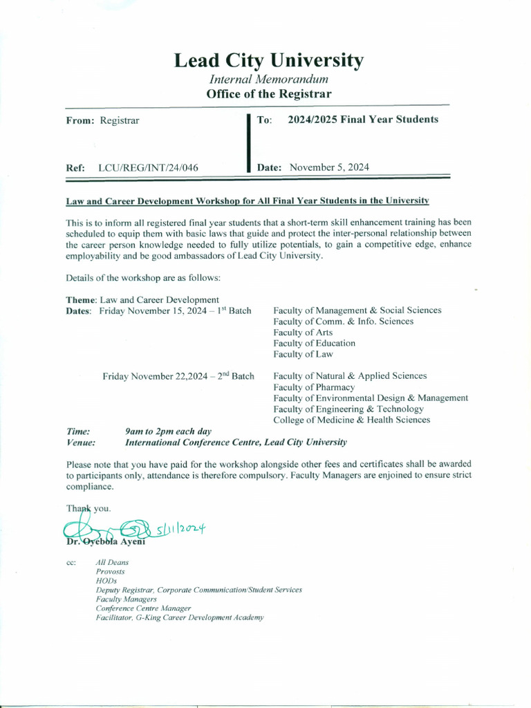 Memo - Law and Career Development Workshop | PDF