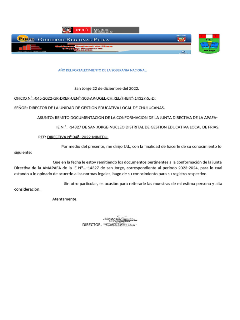 Oficio Remito Informacion Apafa. | PDF