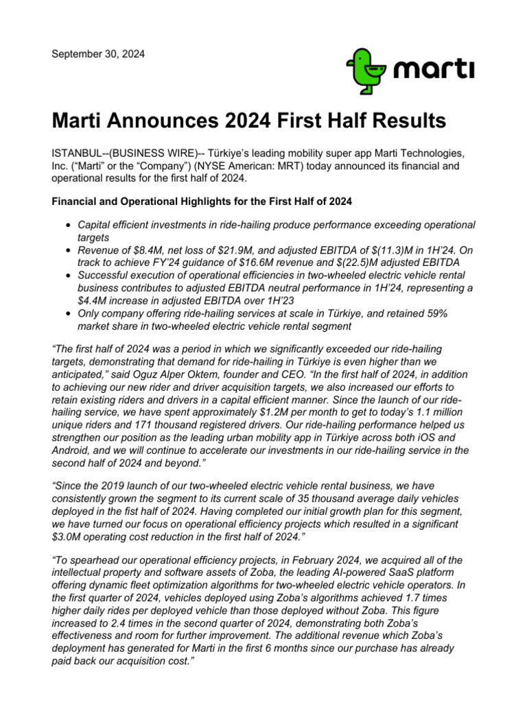 2024-09-30 Marti Announces 2024 First Half 71 | PDF | Expense | Equity ...