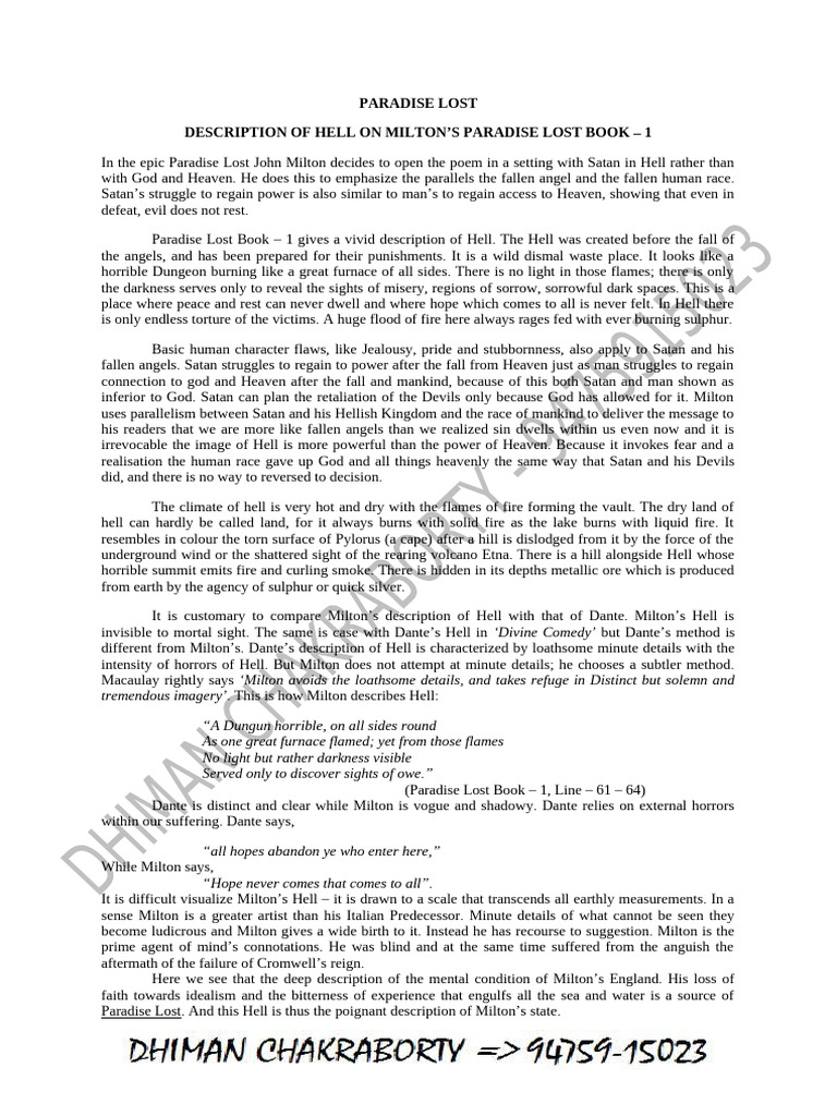HELL DESCRIPTION | PDF | Paradise Lost | Hell