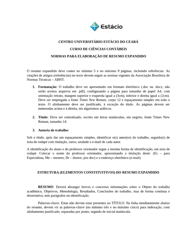 Normas para Resumo Expandido ABNT | PDF | Abstract (resumo)