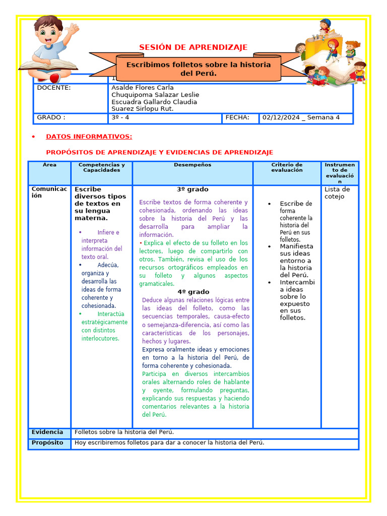 SESIÓN DE APRENDIZAJE - Comun. Multigrado 3 Y4 | PDF | Imperio Inca | Perú