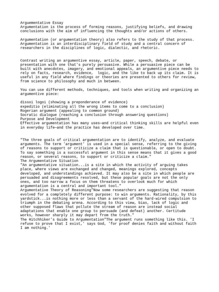 Argumentative Essay Techniques | PDF | Argument | Reason