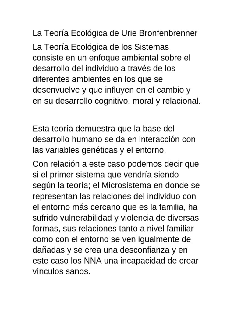 La Teoría Ecológica de Urie Bronfenbrenner | PDF
