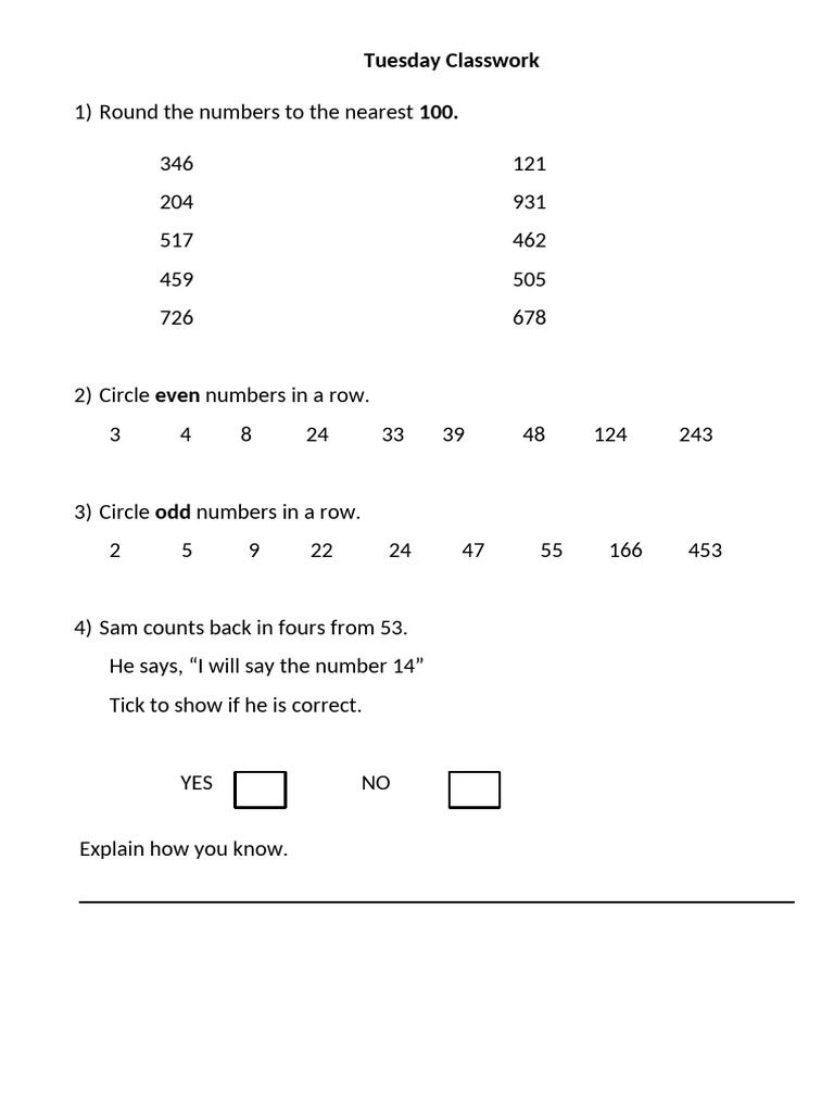 Tuesday Classwork | PDF