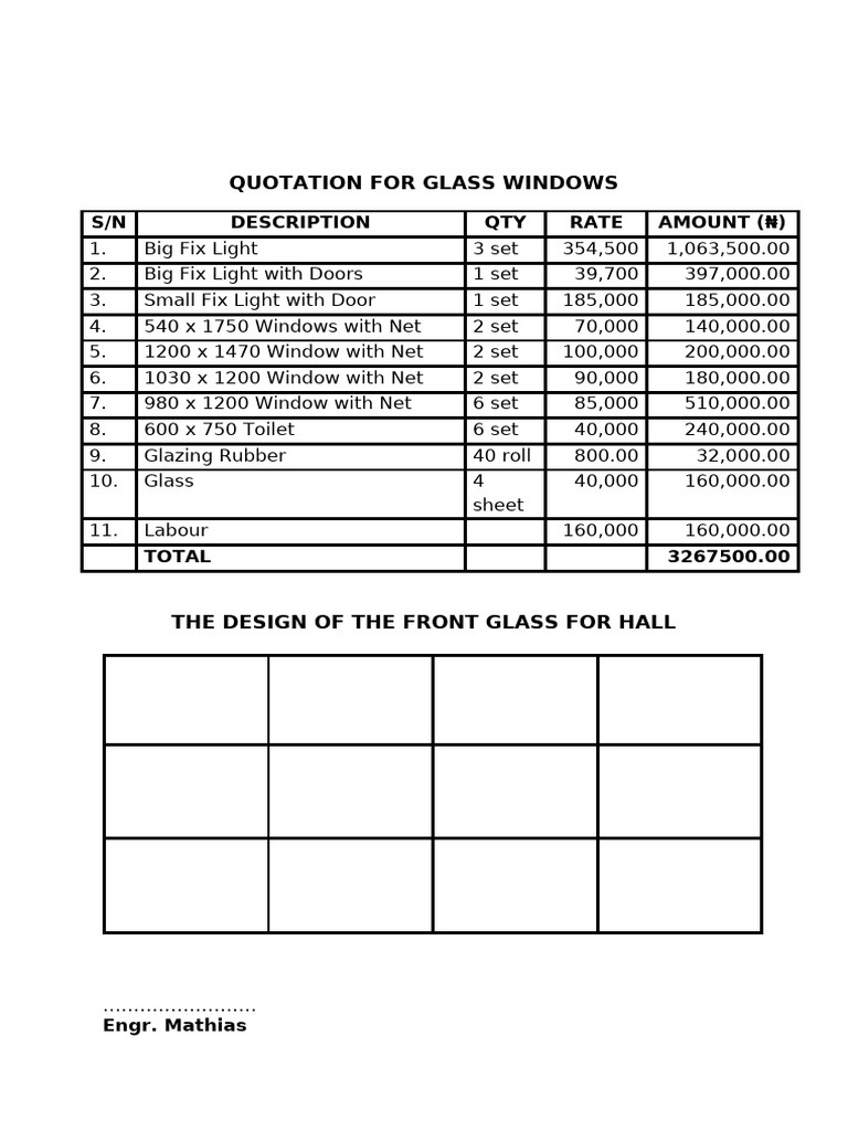 Quotation For Glass Windows | PDF