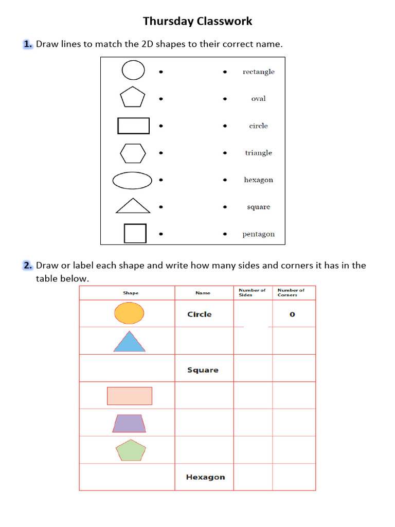 Thursday Classwork and Homework Guide | PDF