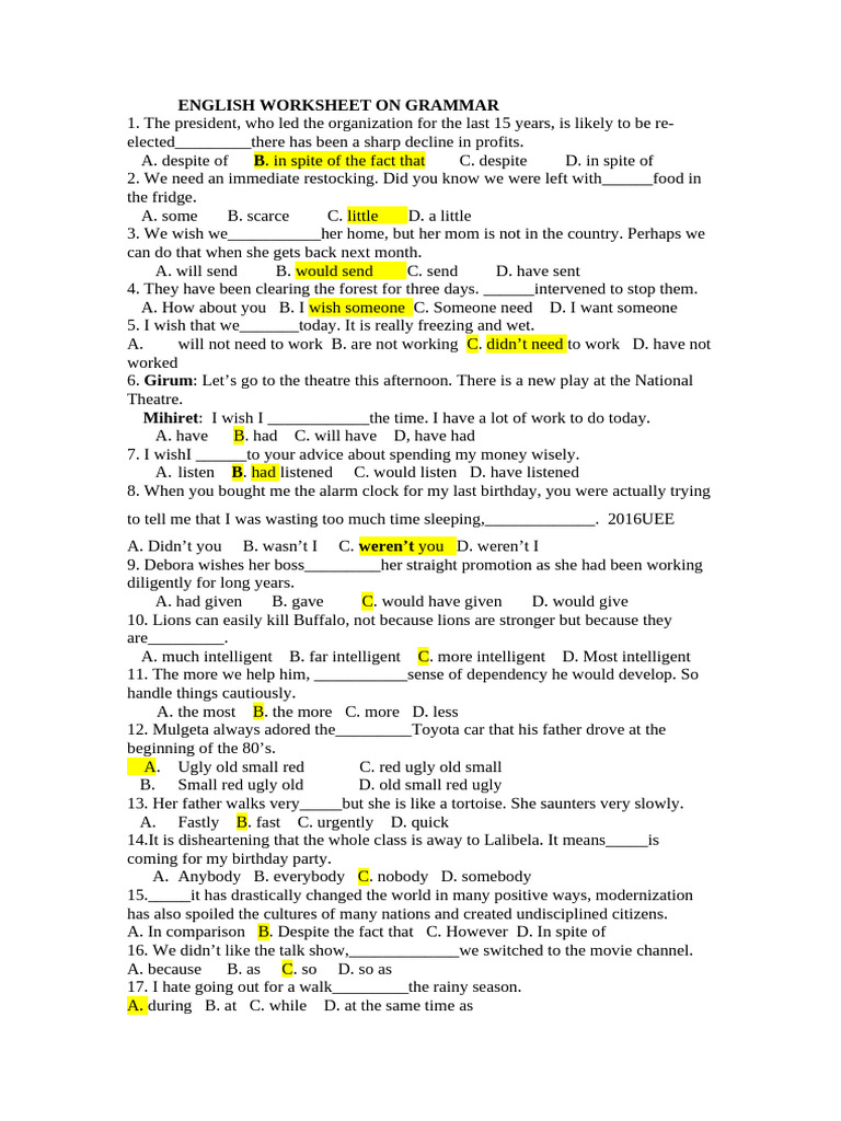 General Worksheet On Grammar-Final - 115333 | PDF