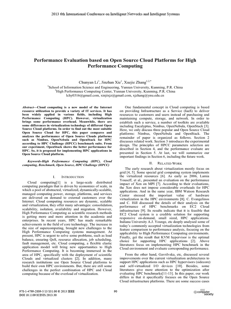 Performance Evaluation Based On Open Source Cloud Platforms For High ...
