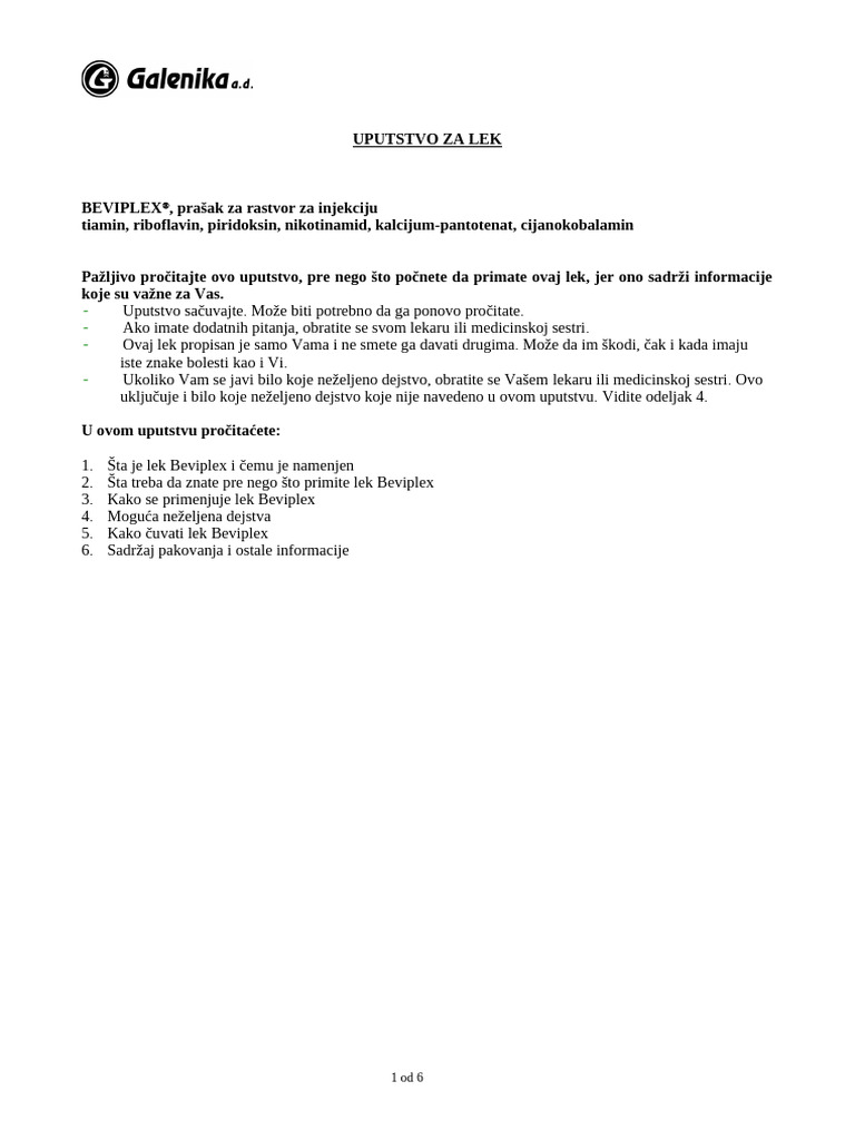 BEVIPLEX Prasak Za Rastvor Za Injekciju PIL - PN 0120 02 | PDF