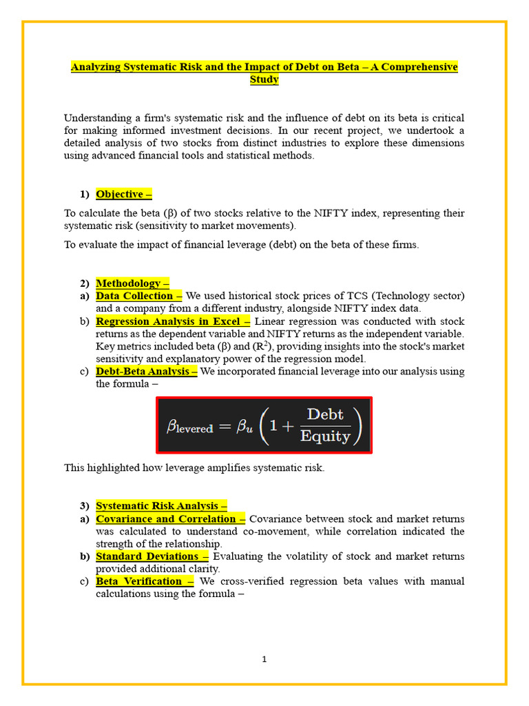 Analyzing Systematic Risk and The Impact of Debt On Beta | PDF | Beta ...