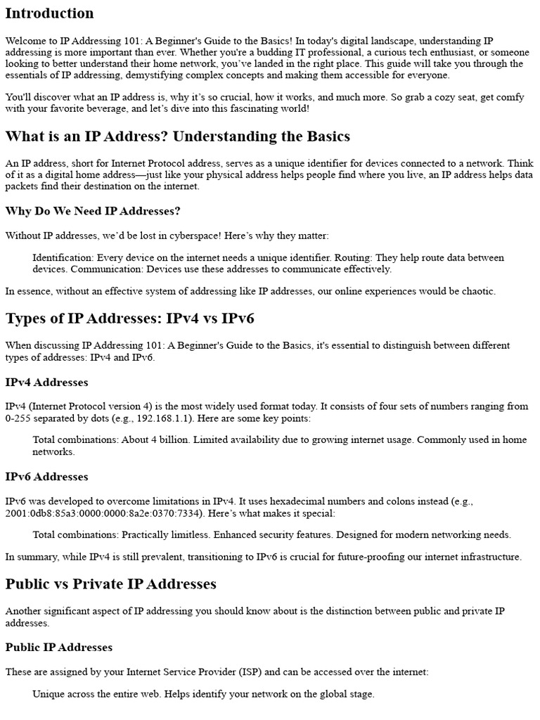 IP Addressing 101: A Beginner's Guide To The Basics 198288 | PDF | Ip Address | Internet Protocols