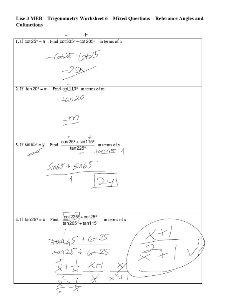 Mixed Trigonometry Problems Worksheet | PDF