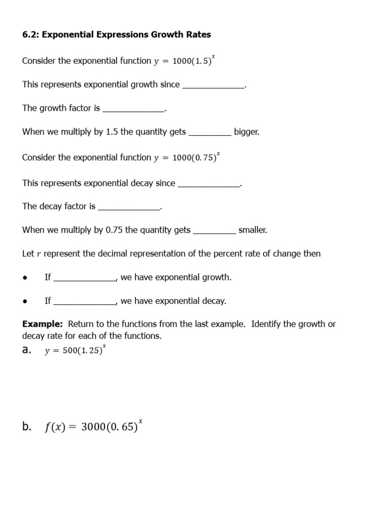 6.2 - Exponential Expressions Growth Rates | PDF