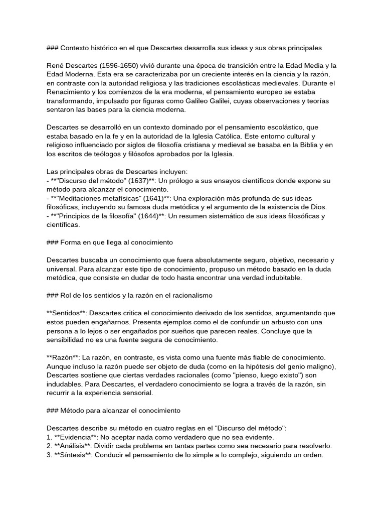 Descartes Filosofia | PDF | René Descartes | Conocimiento