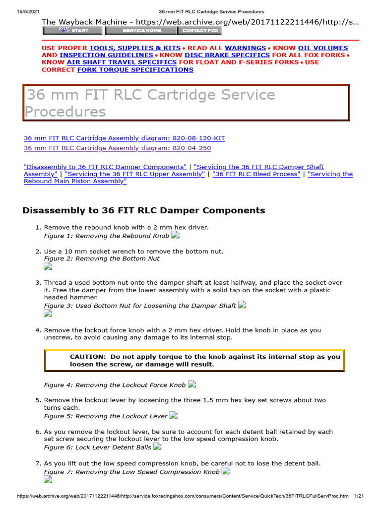36 MM FIT RLC Cartridge Service Procedures | PDF | Screw | Syringe