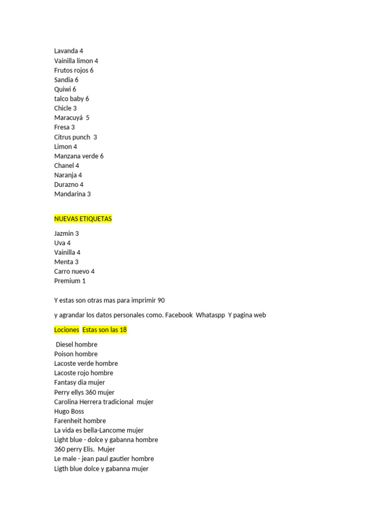 Nuevas etiquetas y lociones disponibles | PDF