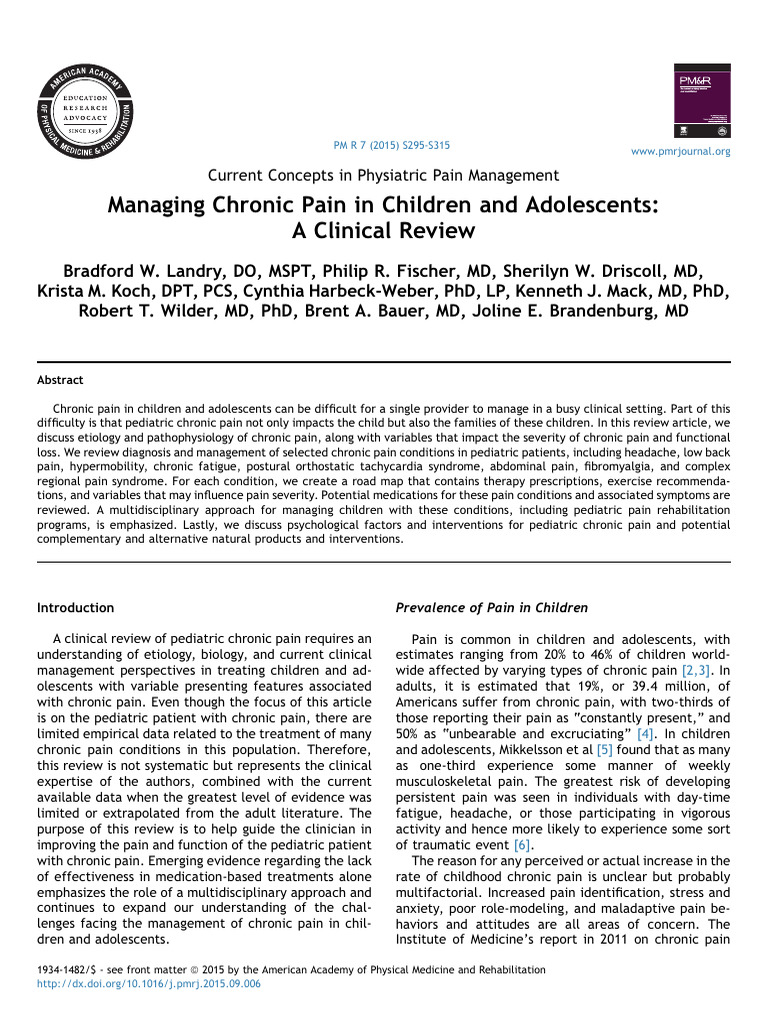 Pediatric Chronic Pain Management Guide | PDF | Fibromyalgia | Pain